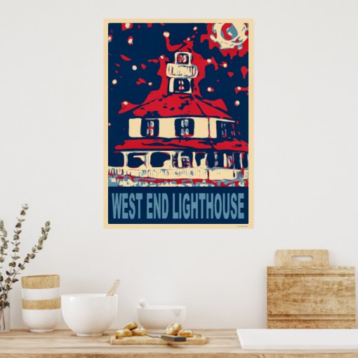 West End Light House and Moon Poster | Zazzle