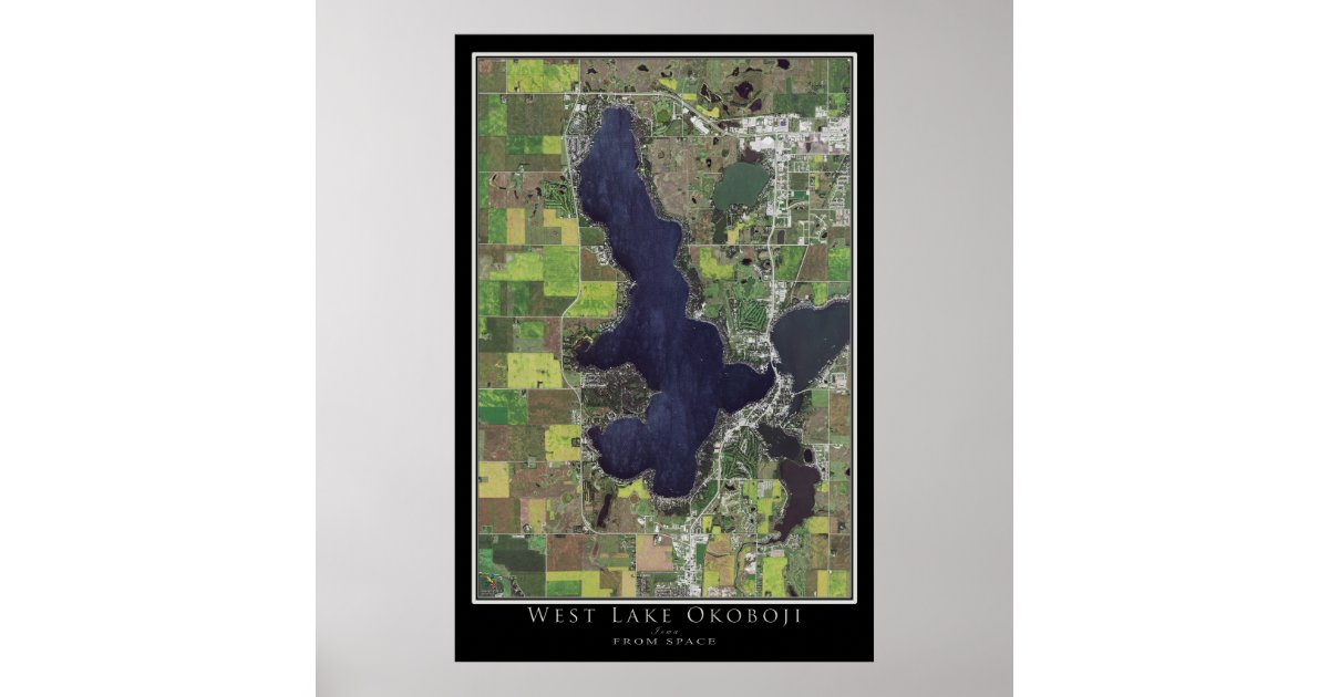 West Okoboji Lake Iowa Satellite Poster Map | Zazzle