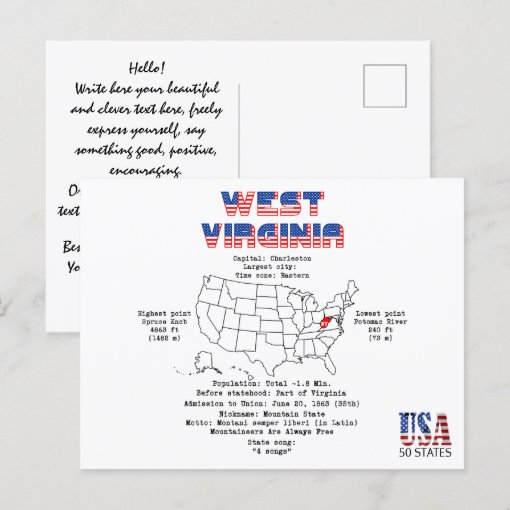 West Virginia American state on a map Holiday Postcard | Zazzle
