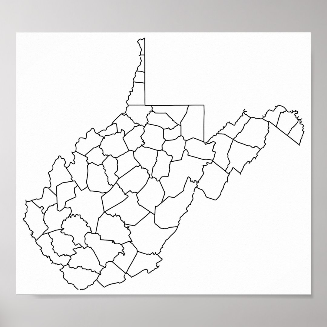 West Virginia Counties Blank Outline Map Poster | Zazzle