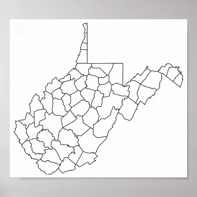 West Virginia Counties Blank Outline Map Poster | Zazzle