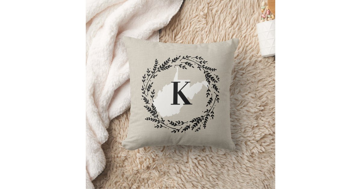West Virginia Rustic Wreath Monogram Throw Pillow | Zazzle