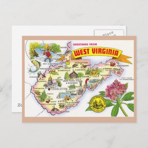 West Virginia State Map Postcard | Zazzle
