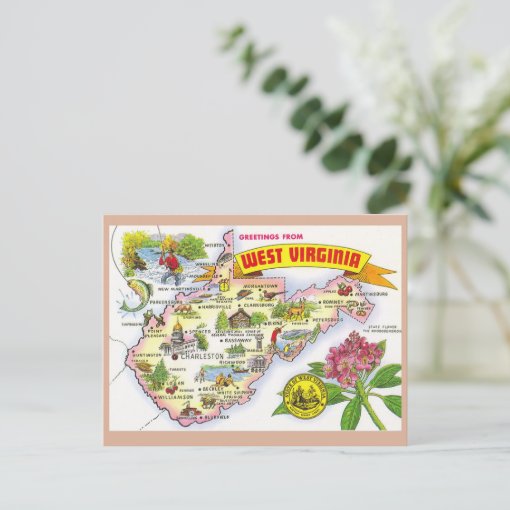 West Virginia State Map Postcard | Zazzle
