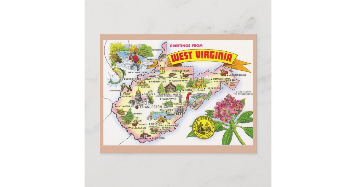 West Virginia State Map Postcard | Zazzle