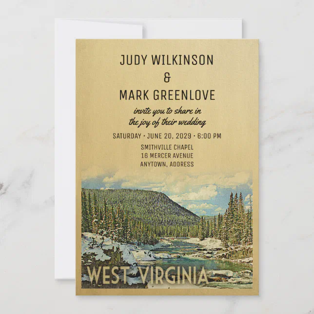 West Virginia Wedding Invitation Vintage Nature | Zazzle