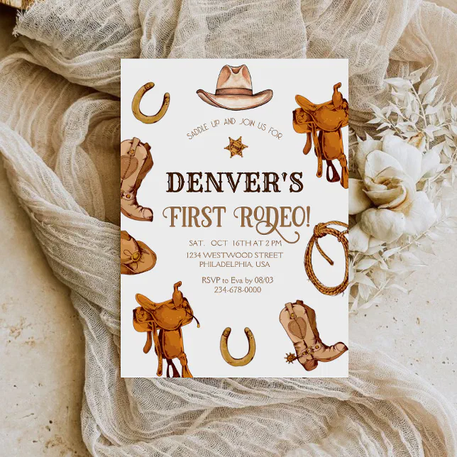 Wester First Rodeo Wild West Cowboy Birthday Party Invitation | Zazzle