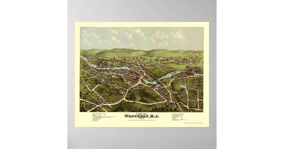 Westerly, RI Panoramic Map - 1877 Poster | Zazzle