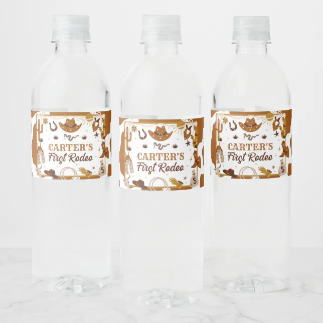 Western 1st Rodeo Birthday Party Water Bottle Label | Zazzle