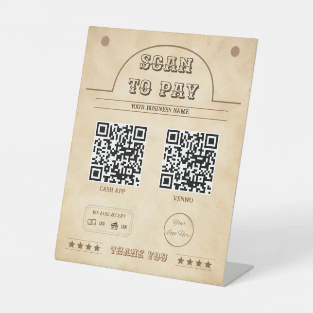 Western 2 QR codes country scan to pay Pedestal Sign | Zazzle