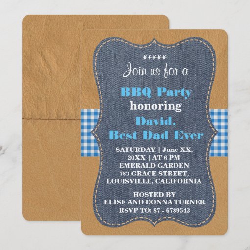 Western BEST DAD EVER Denim BBQ PARTY Custom Invitation | Zazzle