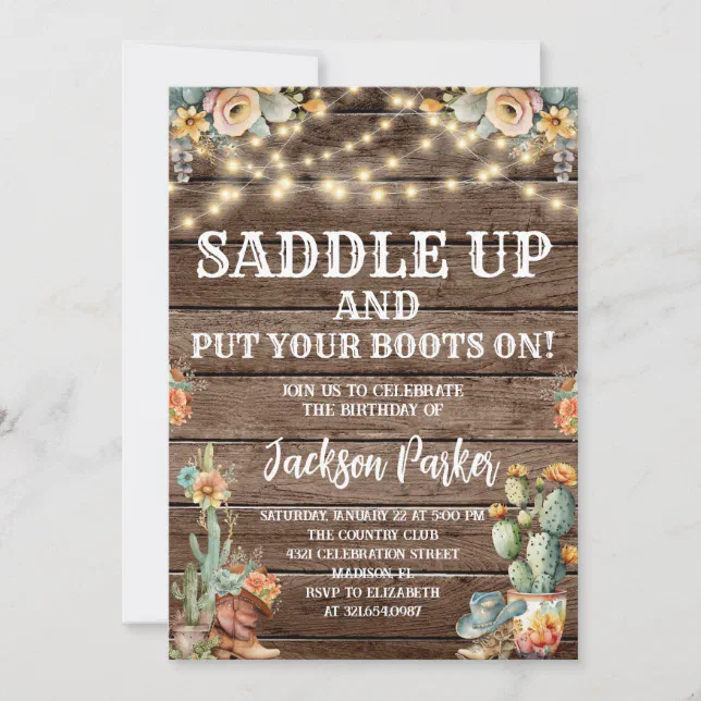 Western Birthday Country Boots Birthday Party Invi Invitation | Zazzle