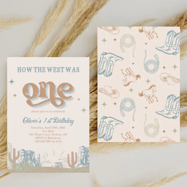 Western Blue Cowboy First Birthday Invitation | Zazzle