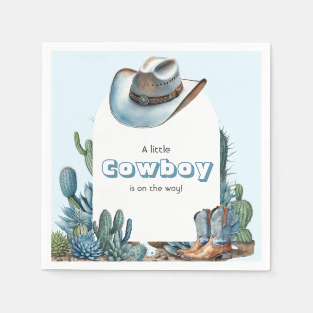 Western Blue Little Cowboy Rodeo Boy Baby Shower Napkins | Zazzle