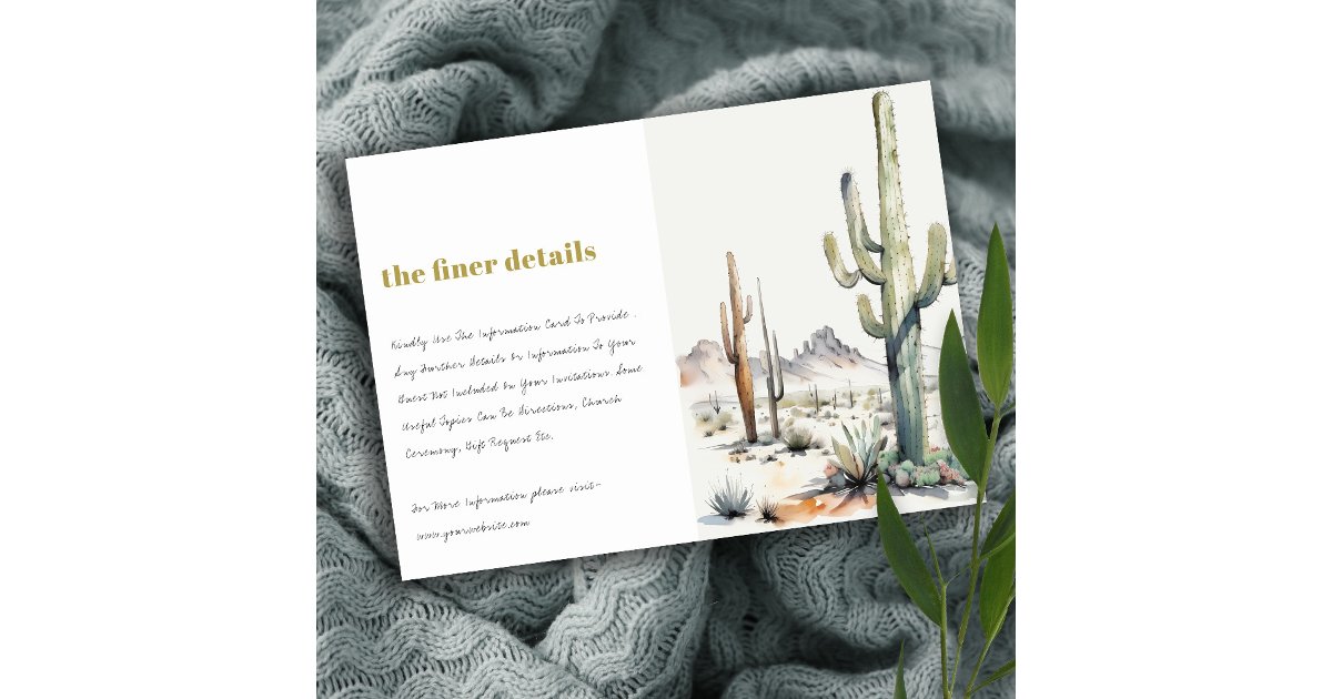 Western Boho Cacti Desert Landscape Wedding Detail Enclosure Card | Zazzle