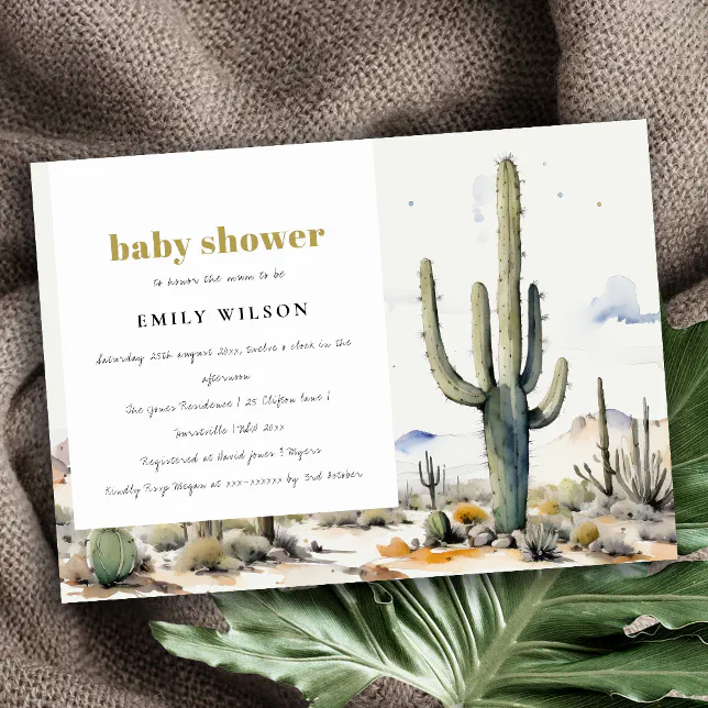 Western Boho Cactus Desert Landscape Baby Shower Invitation | Zazzle