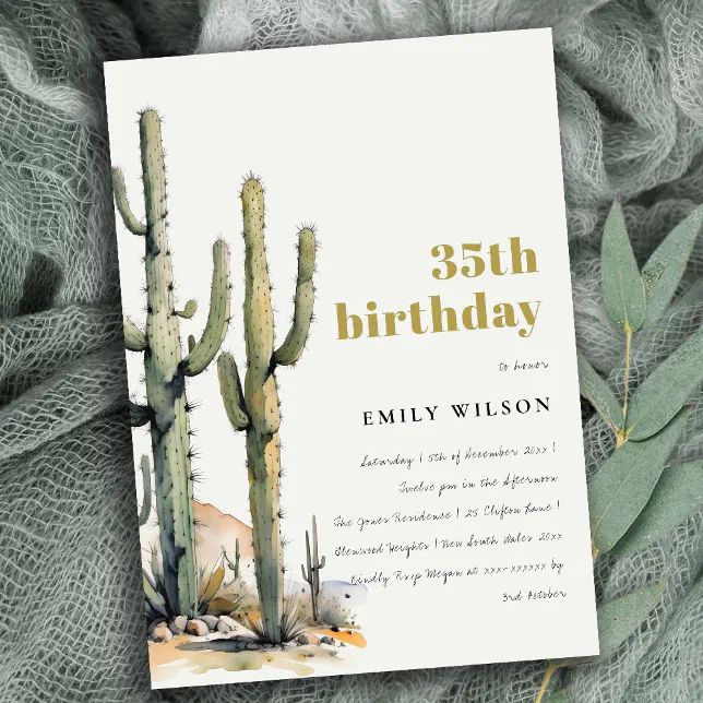 Western Boho Cactus Desert Landscape Birthday Invitation | Zazzle