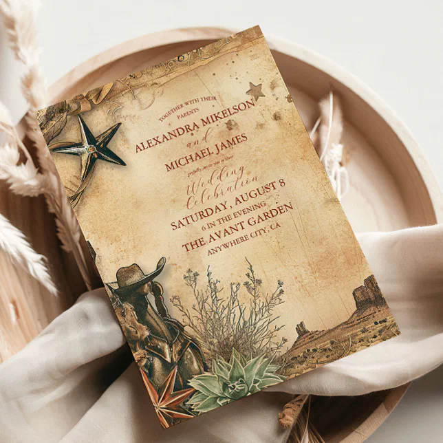 Western Boho Cactus Desert Landscape Wedding Invitation | Zazzle