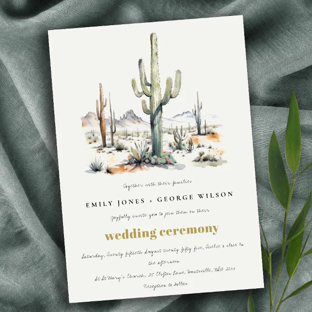 Western Boho Cactus Desert Landscape Wedding Invitation | Zazzle