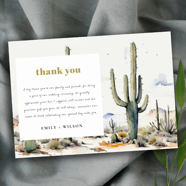 Western Boho Cactus Desert Landscape Wedding Thank You Card | Zazzle