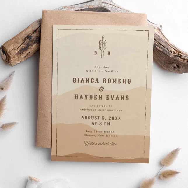 Western Boho Desert Cactus Wedding Invitation | Zazzle
