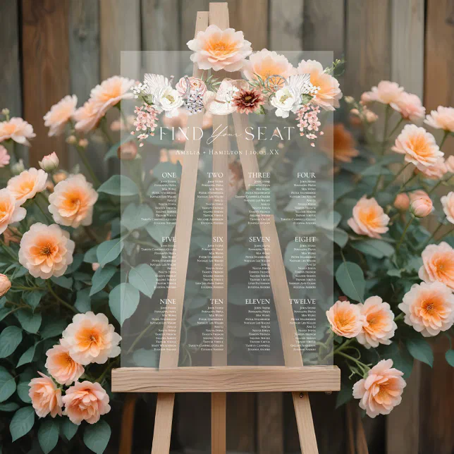 Western Boho Floral 12 Table Wedding Seating Chart | Zazzle