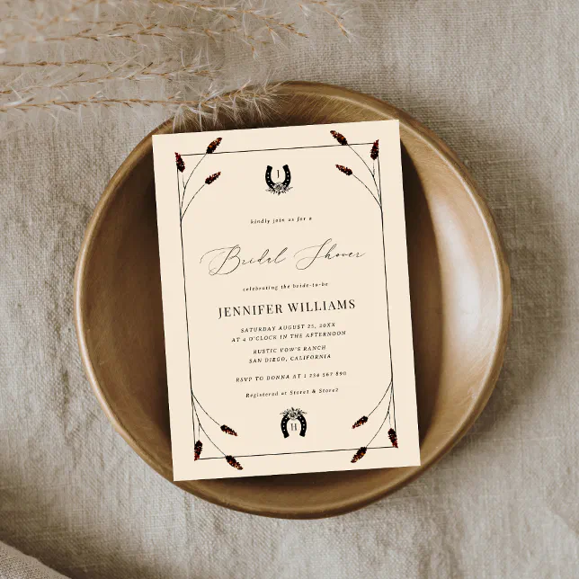 Western Boho Horseshoe Monogram Bridal Shower Invitation | Zazzle