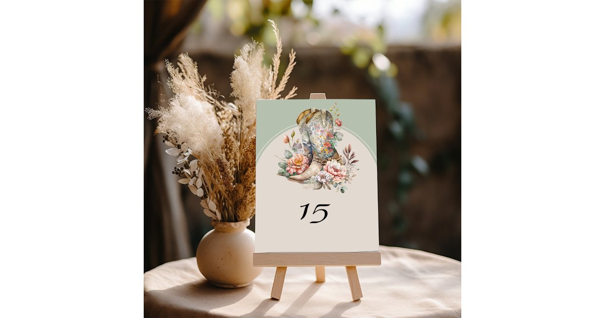 Western Boots Boho Floral Rustic Quinceanera Table Number | Zazzle