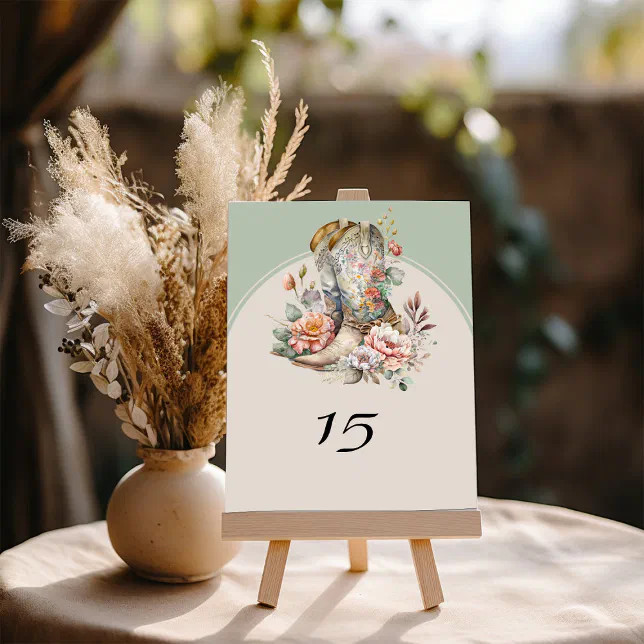 Western Boots Boho Floral Rustic Quinceanera Table Number | Zazzle