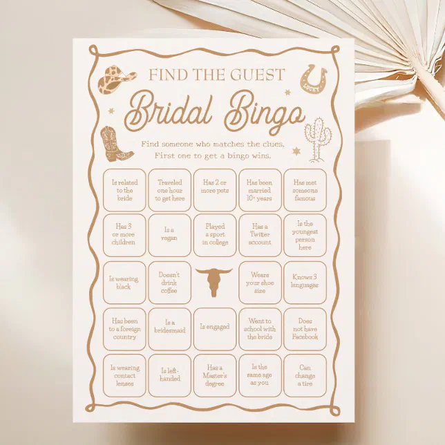 Western Bridal Shower Find the Guest Bingo Game Invitation | Zazzle