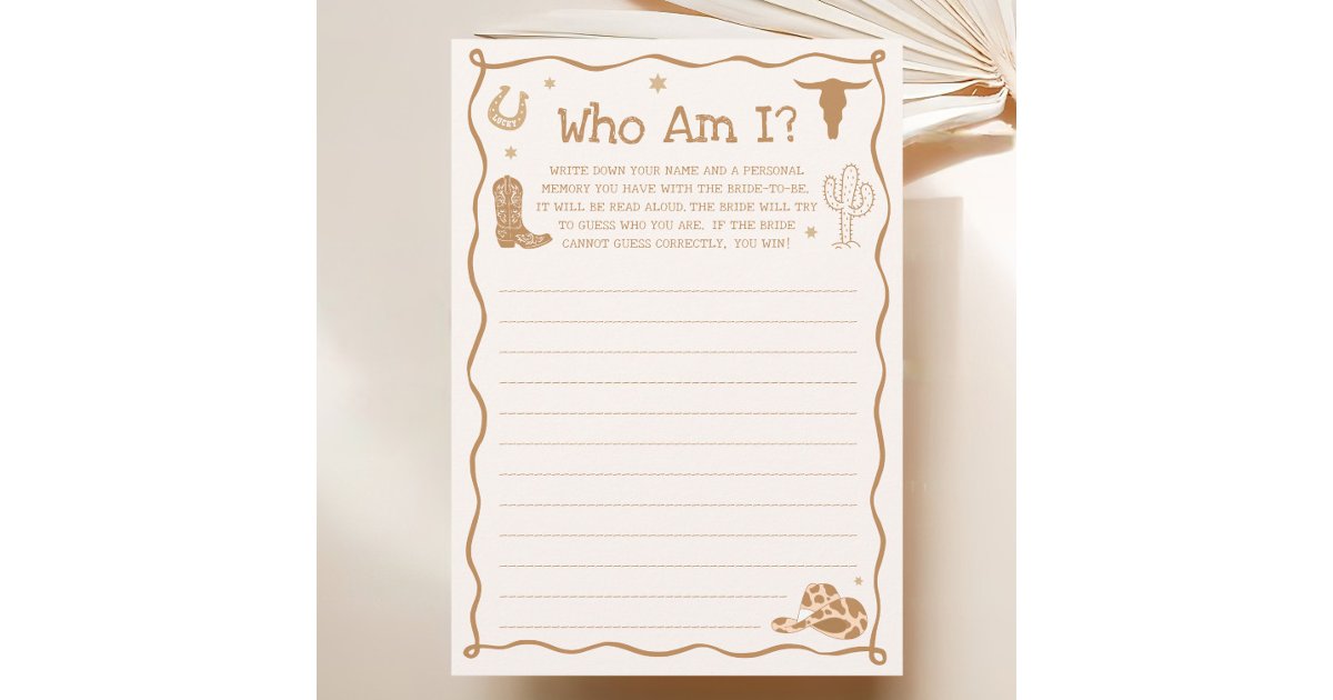 Western Bridal Shower Guess Who Game Card | Zazzle