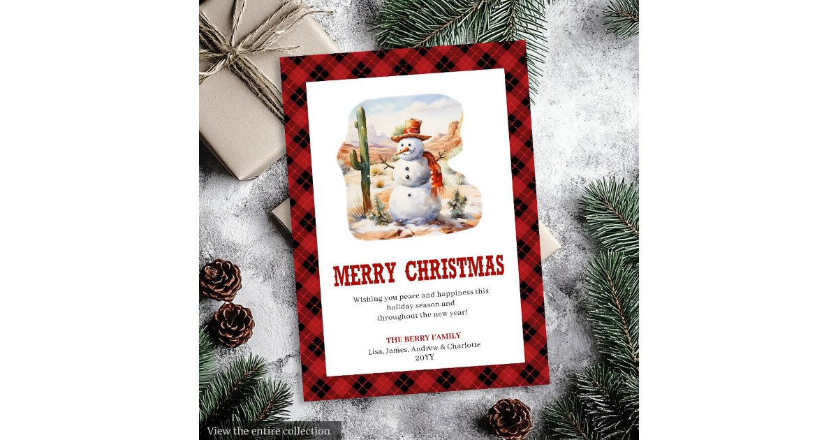 Western Buffalo Check Merry Christmas Card | Zazzle