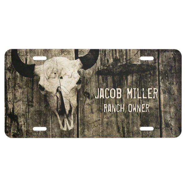Western Bull Skull Vintage Sepia Rustic License Plate | Zazzle