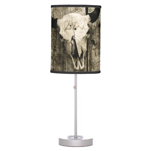 Western Bull Skull Wood Barn Sepia Vintage Rustic Table Lamp | Zazzle