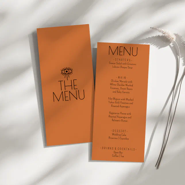 Western Burnt Orange Earthy Modern Wedding Menu | Zazzle