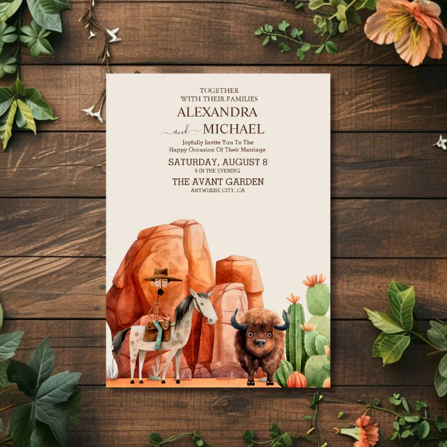 Western Canyon Desert Cactus Wedding Invitation | Zazzle