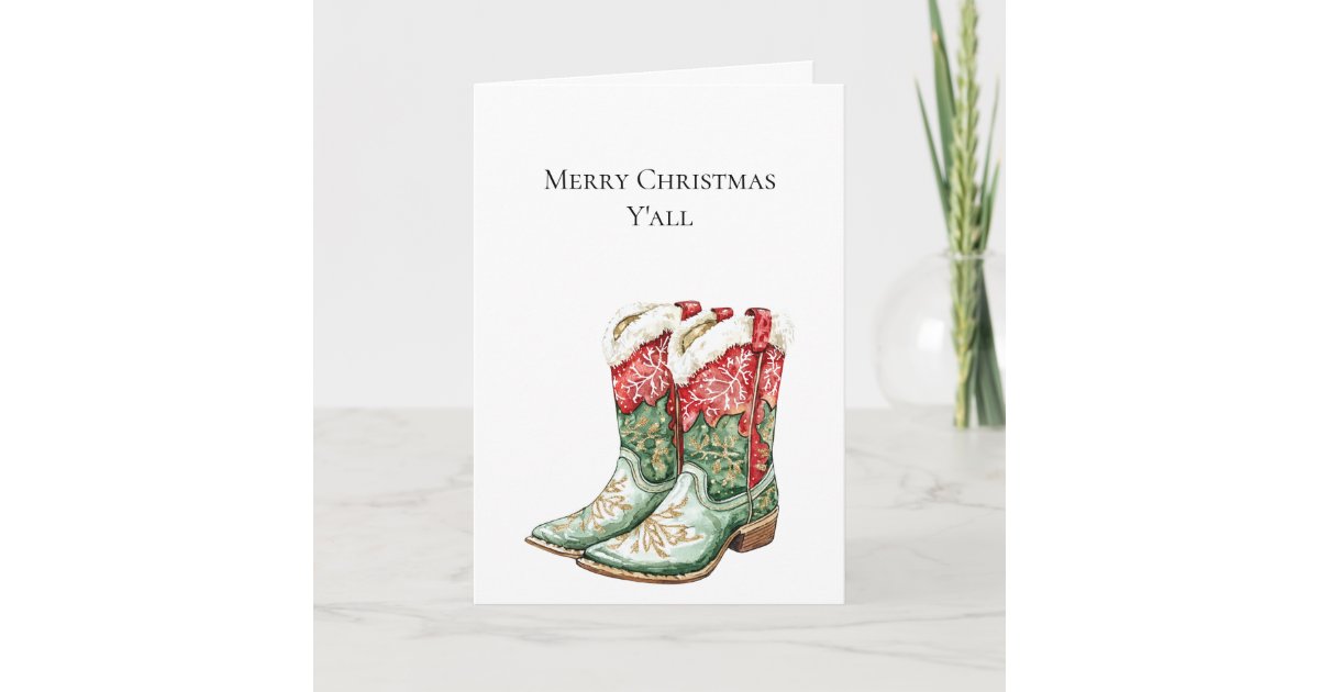 Western Christmas Red Cowboy Cowgirl Boots Card | Zazzle