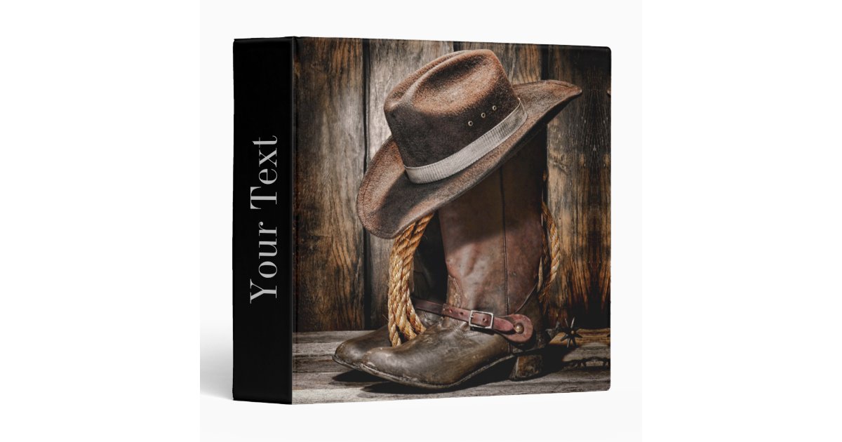 western country brown barn wood cowboy boots 3 ring binder | Zazzle