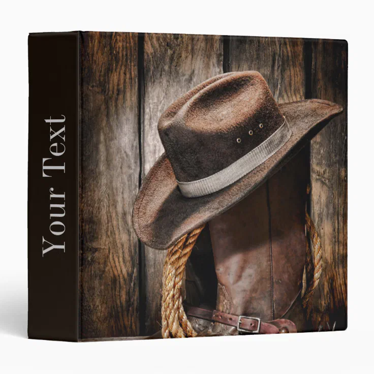 western country brown barn wood cowboy boots 3 ring binder | Zazzle