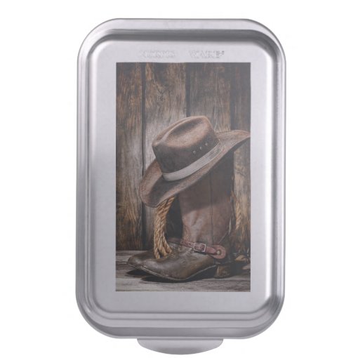 western country brown barn wood cowboy boots cake pan | Zazzle