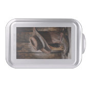 western country brown barn wood cowboy boots cake pan | Zazzle