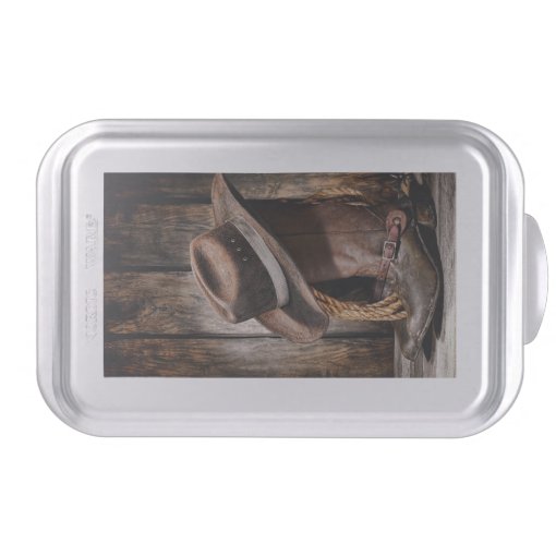 western country brown barn wood cowboy boots cake pan | Zazzle