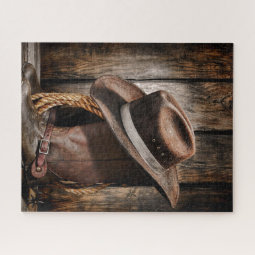 western country brown barn wood cowboy boots jigsaw puzzle | Zazzle