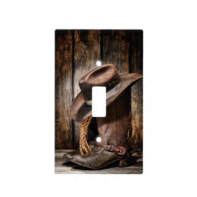 western country brown barn wood cowboy boots light switch cover | Zazzle