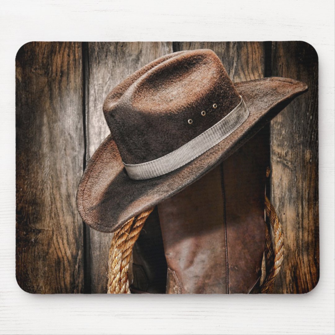 western country brown barn wood cowboy boots mouse pad | Zazzle