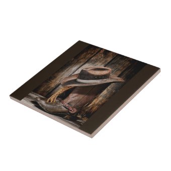 western country brown barn wood cowboy boots tile | Zazzle