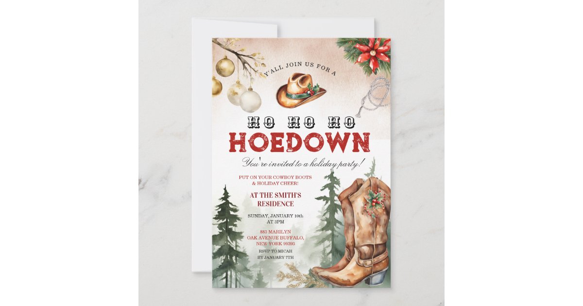 Western Country Christmas Hoedown Holiday Party Invitation | Zazzle