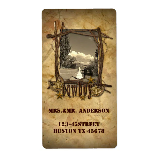 western country cowboy photo wedding address label | Zazzle