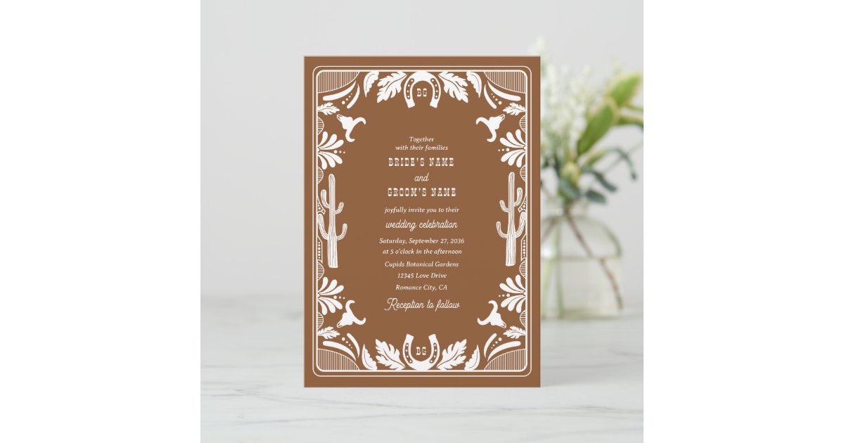Western Country Cowboy Rustic Wedding Brown Invitation | Zazzle