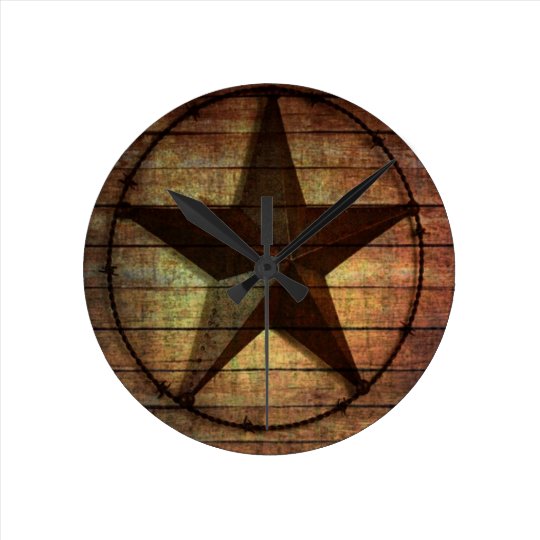 Western Country Primitive Barn Wood Texas Star Round Clock | Zazzle.com